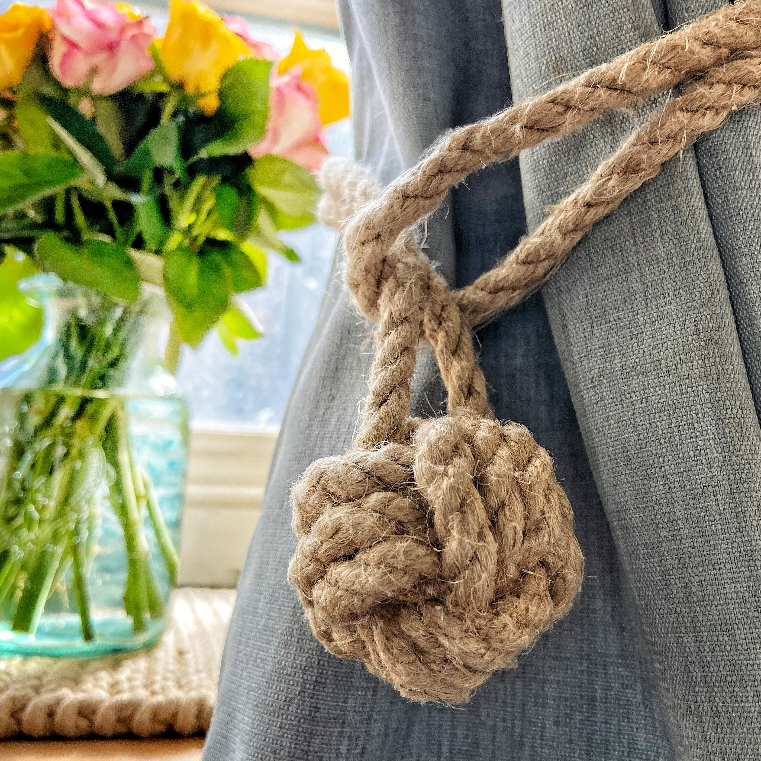 Natural Rope monkey-fist curtain tiebacks | Kefi Store UK